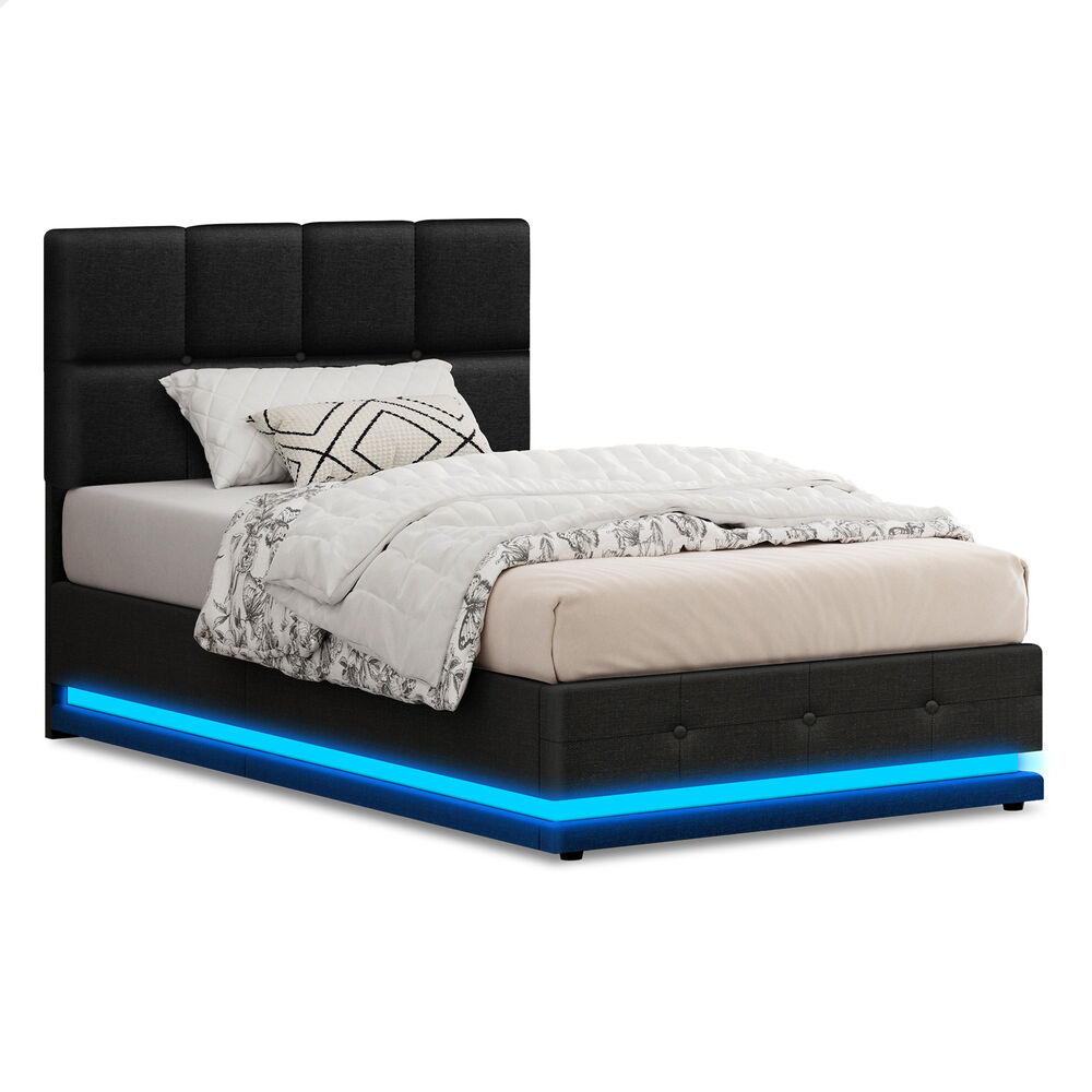 ALFORDSON Bed Frame Single Size Platform RGB LED Gas Lift Base Storage ...