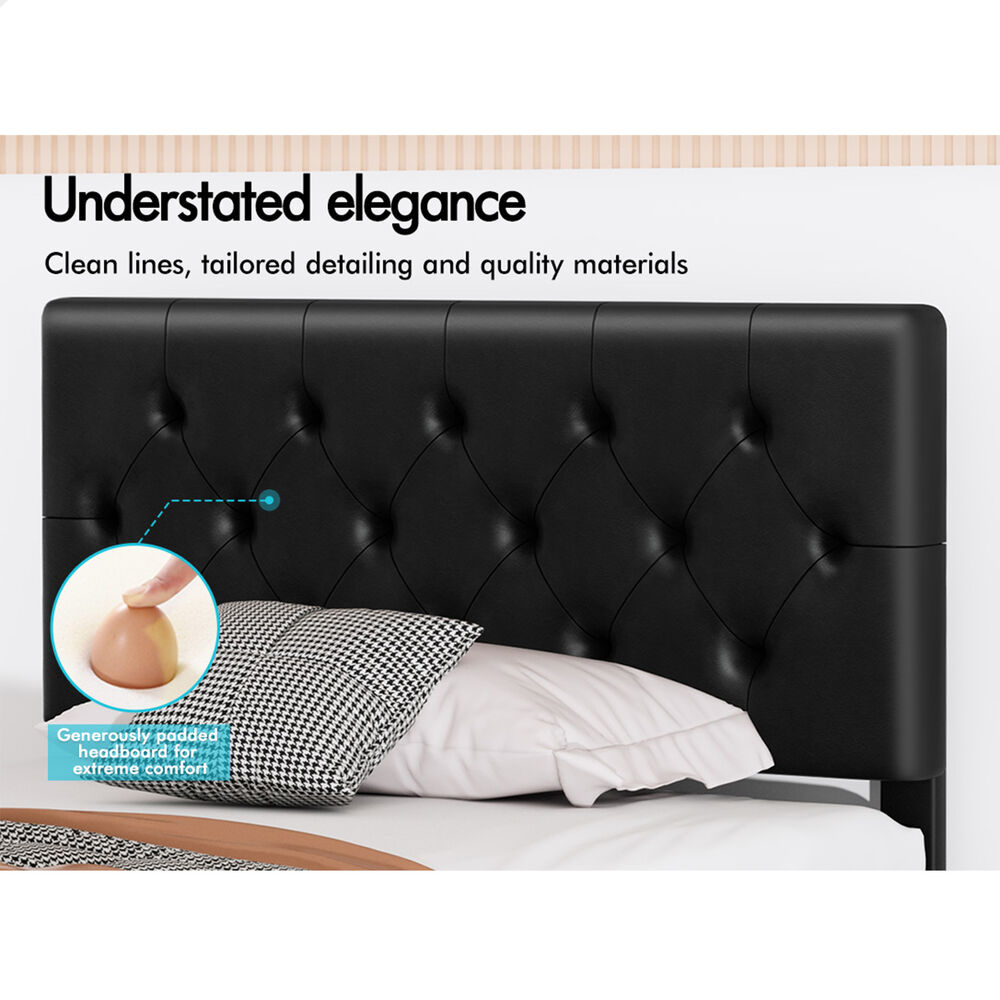 ALFORDSON Bed Frame Single Size Tufted Headboard Modern Leather Black ...