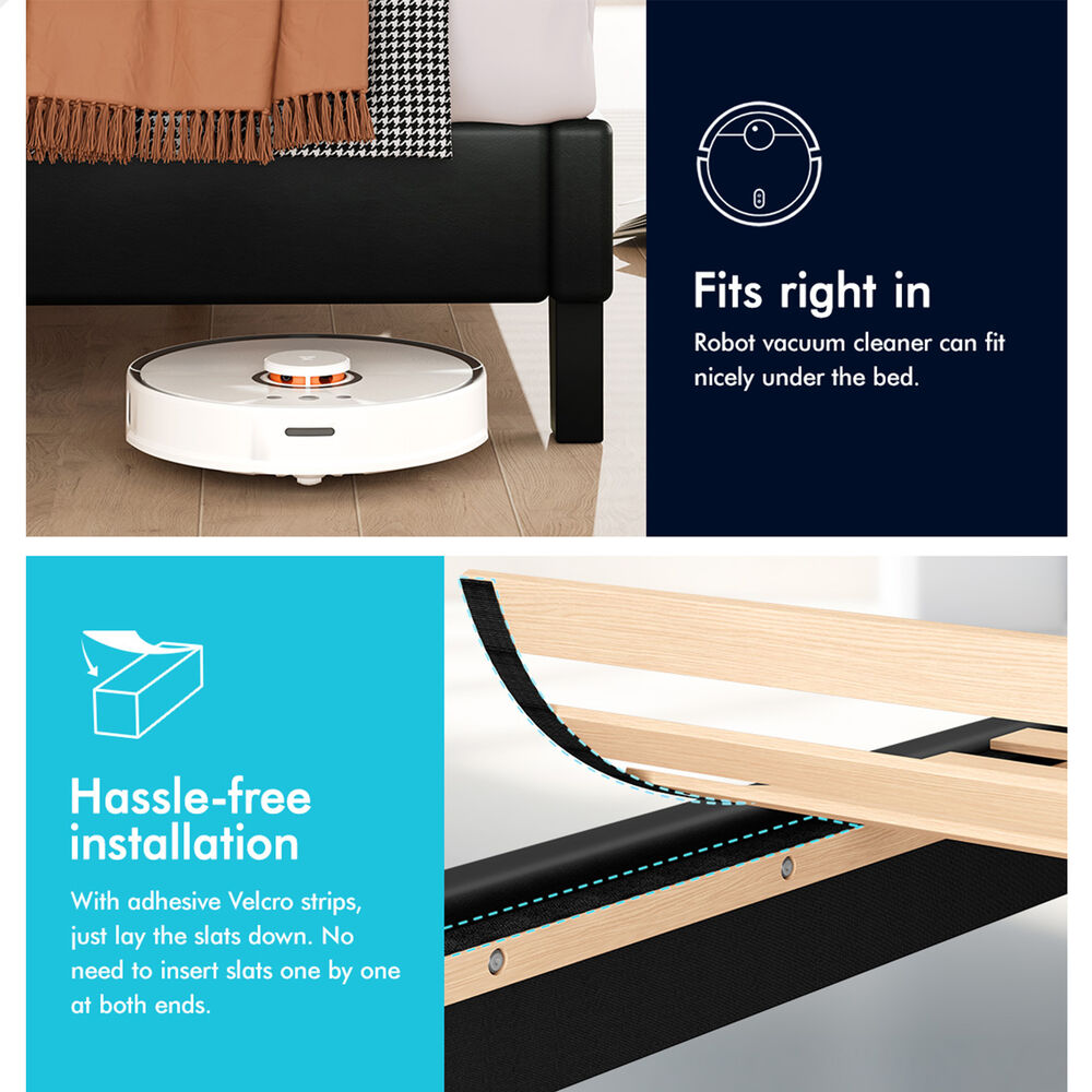 ALFORDSON Bed Frame Single Size Tufted Headboard Modern Leather Black ...