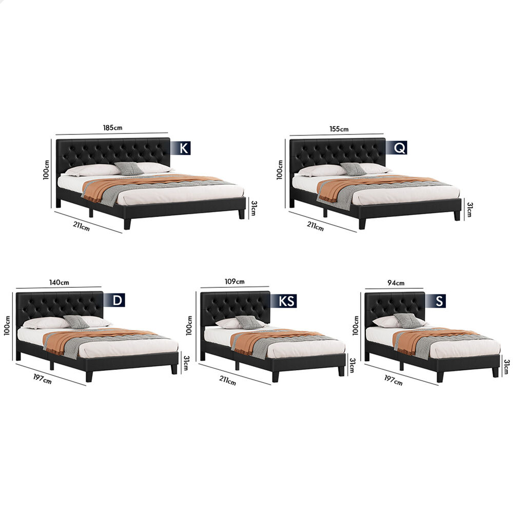 ALFORDSON Bed Frame Single Size Tufted Headboard Modern Leather Black ...